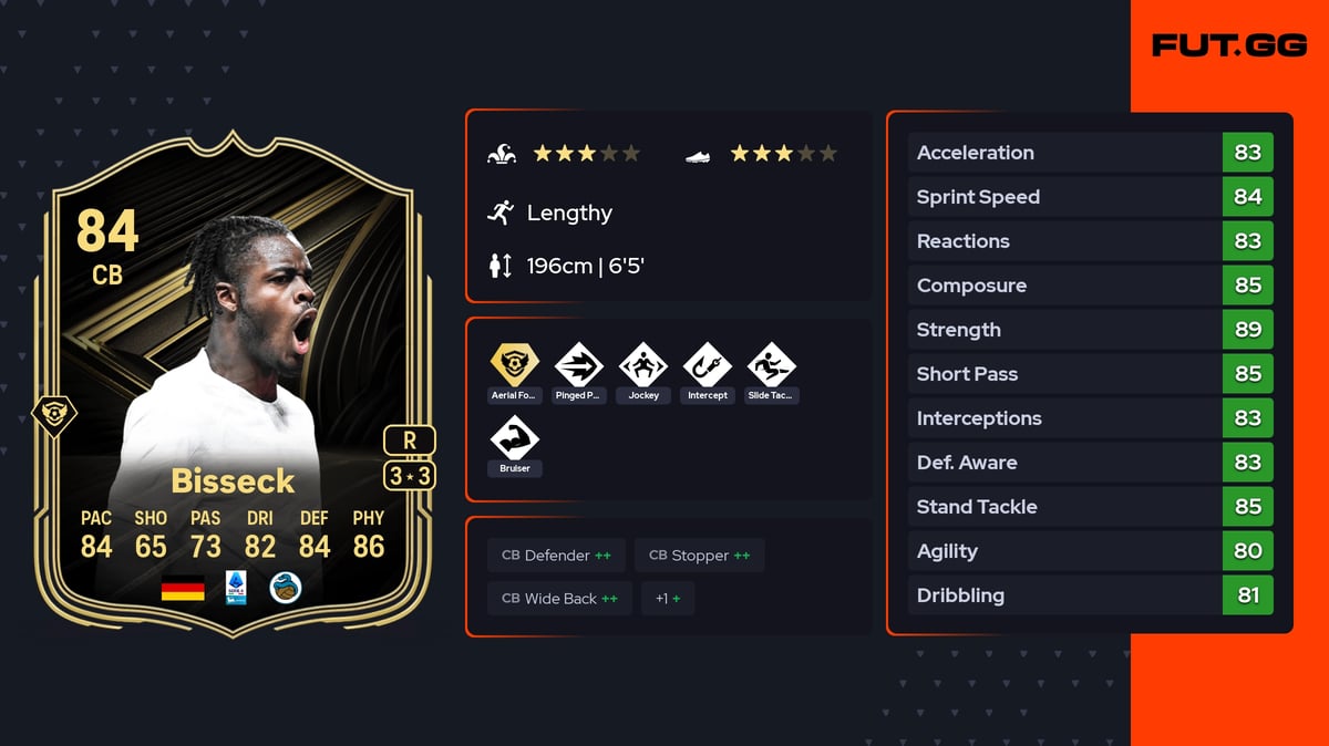 Yann Aurel Bisseck Team of the Week 84 OVR CB - EA FC 26 - FUT.GG