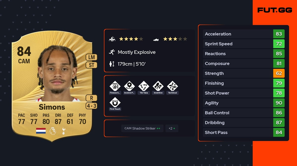 Xavi Simons Rare 84 OVR CAM - EA FC 26 - FUT.GG