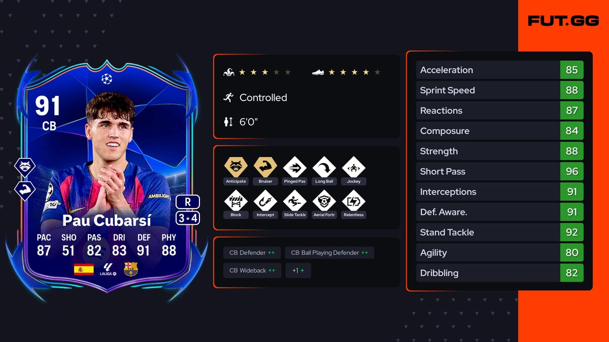 Pau Cubarsí EA FC 26 Ratings, Prices & Cards - FUT.GG